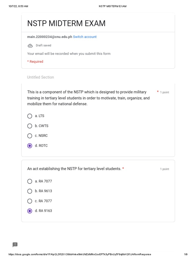 NSTP Midterm Exam | PDF | National Security | Government
