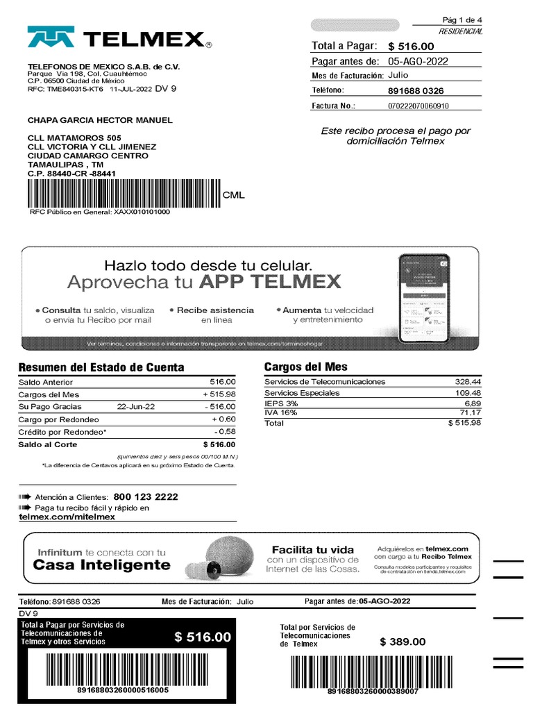 Recibo Telmex | PDF
