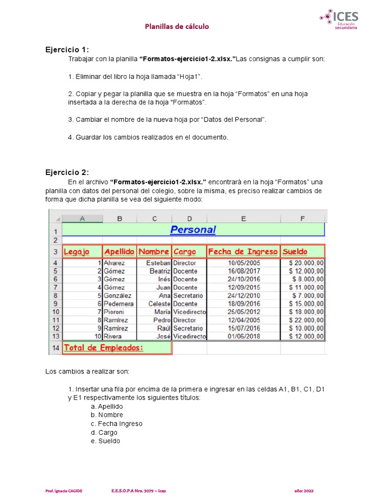 Ejercicios Operaciones y Formatos de Celdas | PDF | Hoja de cálculo