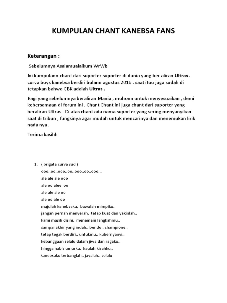 Kumpulan Chant Suporter Kanebsa | PDF