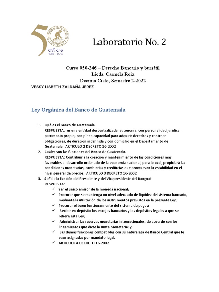 Laboratorio No. 2-2022 | PDF | Bancos | Dinero