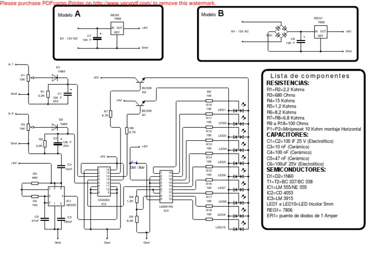 Vumetro Multiplexado Pag 2 - Diagrama y Componentes | PDF