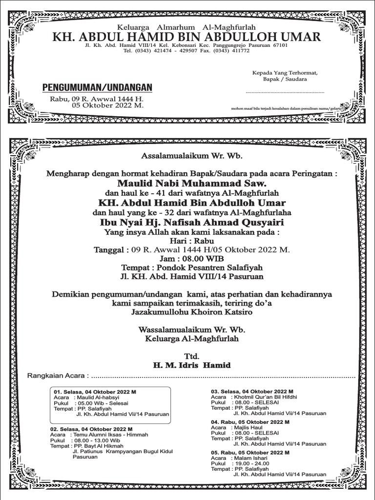Undangan Haul Selebaran 41 | PDF