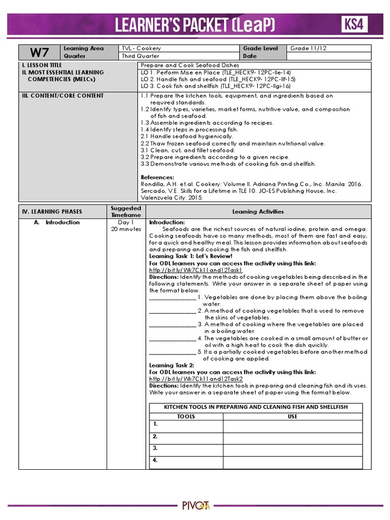 TVL - Cookery11-12-Weeek 7 | PDF | Cooking | Shellfish