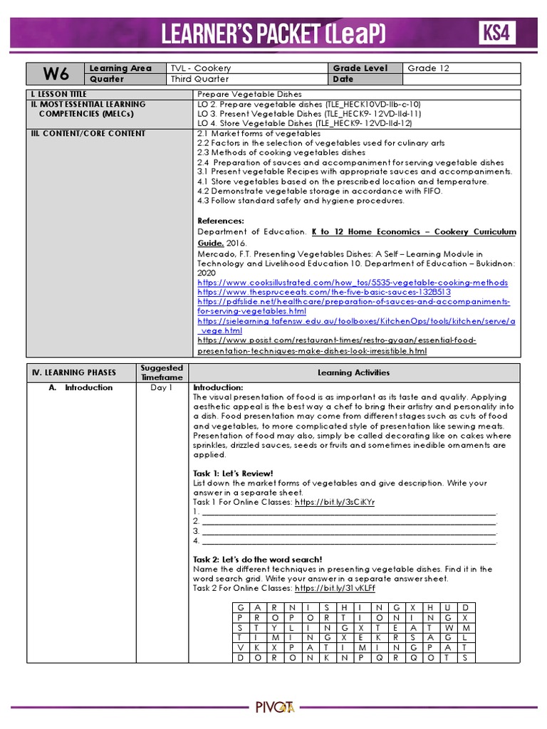 TVL - COOKERY11-12 - Week 6 | PDF | Foods | Cooking