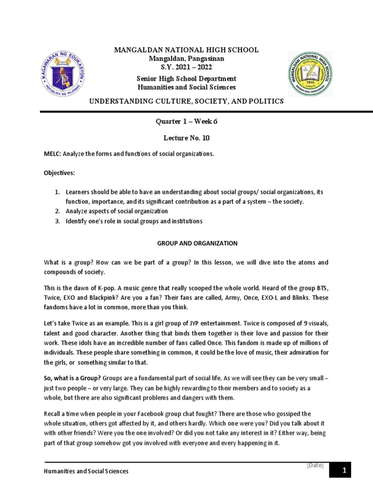 Ucsp Q1 Week6 | PDF | Social Group | Family