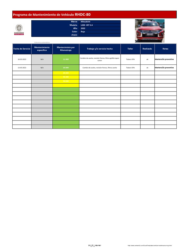 Programa de Mantenimiento de Vehiculos - Camioneta 80 | PDF