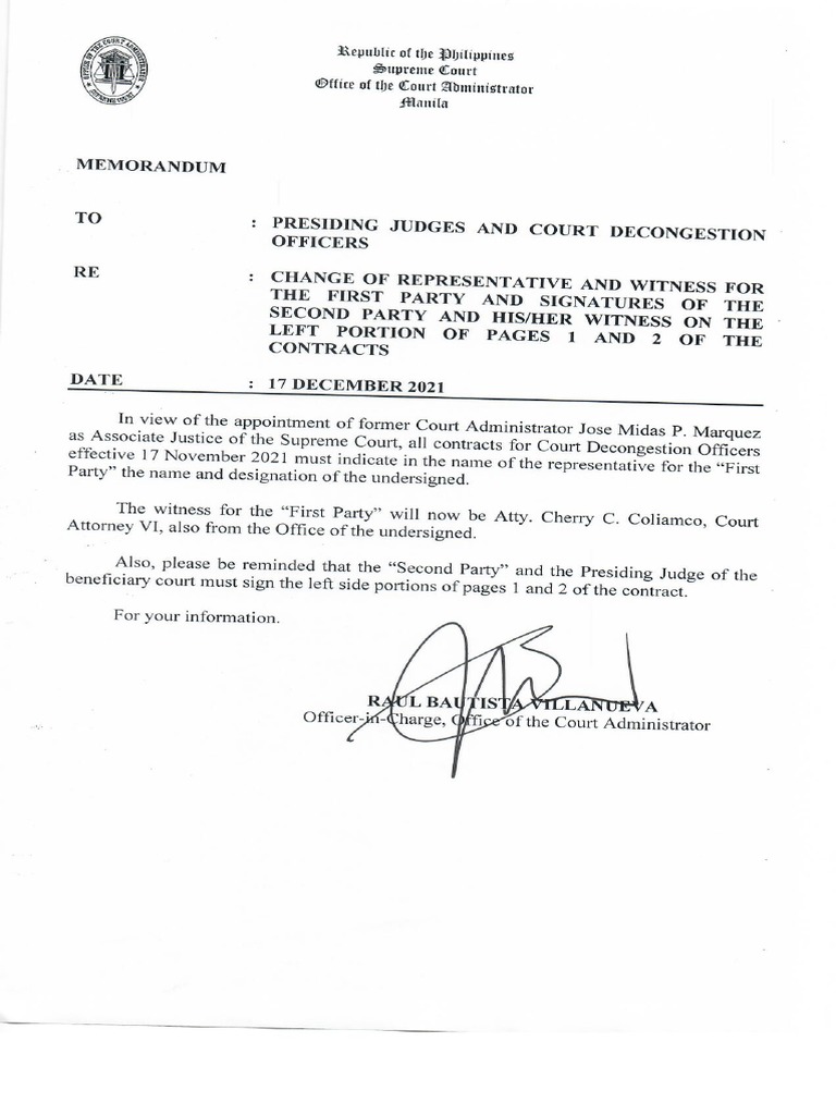 Memo Re Change of Representative and Witness and Memo As To New In ...