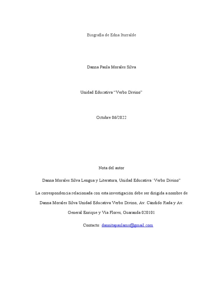 Biografía de Edna Iturralde | PDF