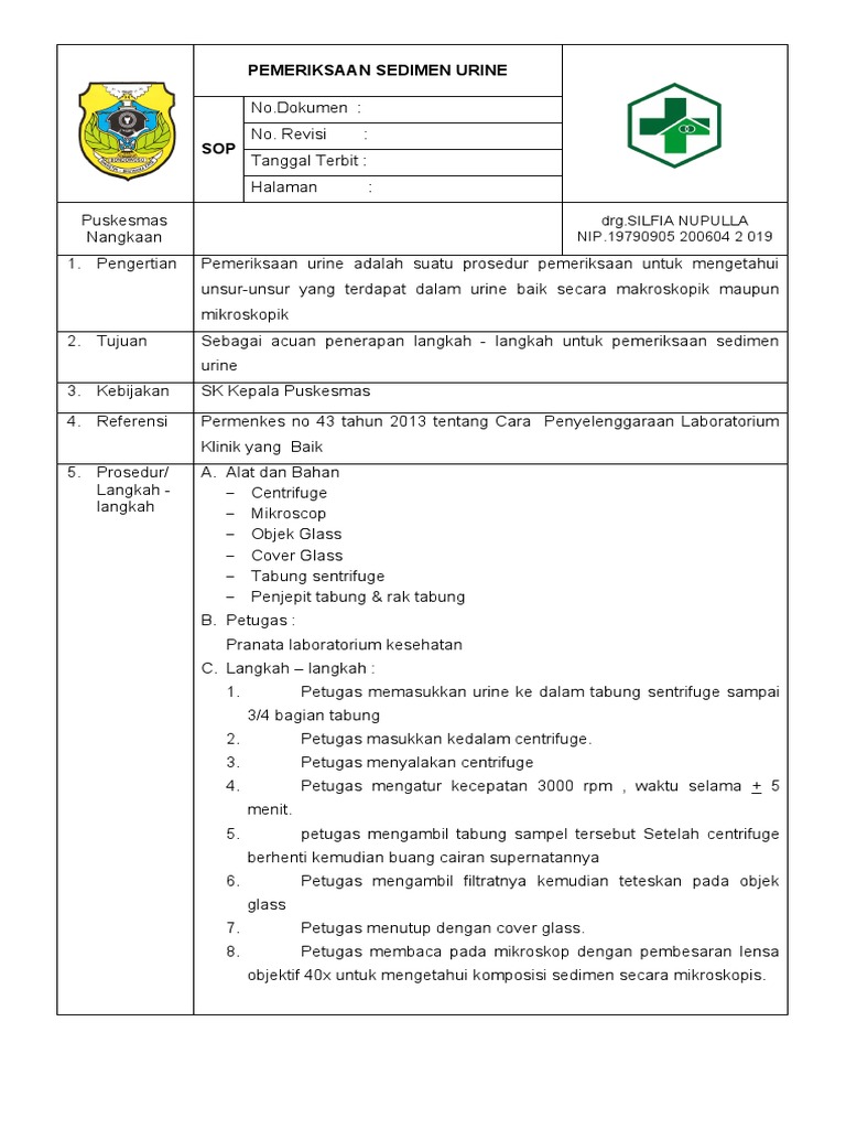 4.SOP Pemeriksaan Sedimen Urin | PDF