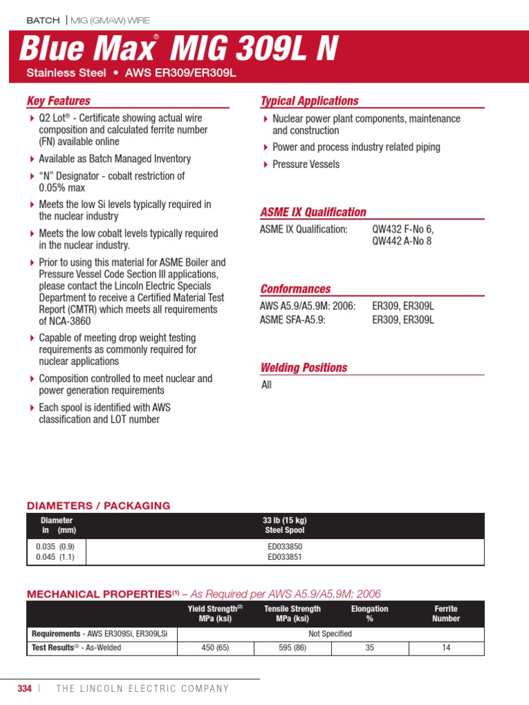 Blue Max Mig 309L N: Key Features Typical Applications | PDF | Welding ...