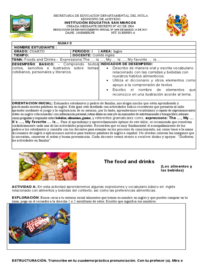 Inglés Grado Pdf Alimentos