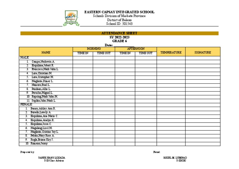 Attendance-Sheet-Orientation-Revised (1) Ma'am Hanz | PDF