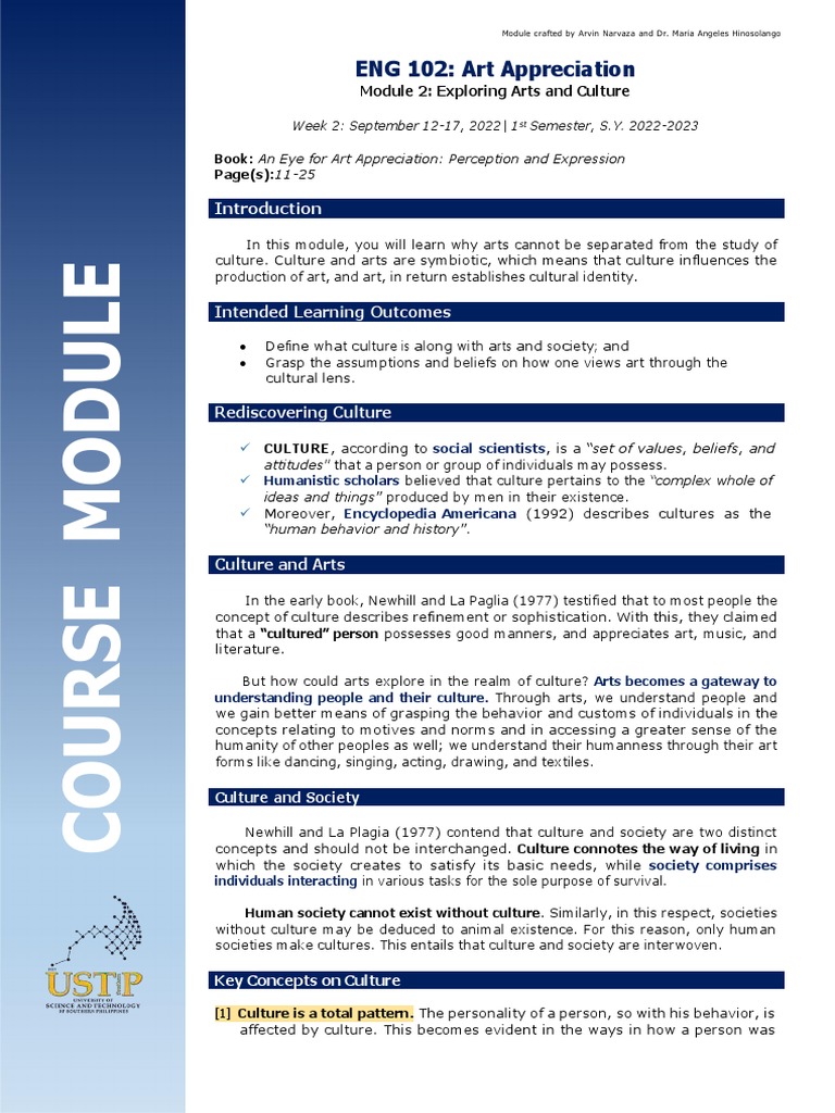 Art App Module 2 - Exploring Arts and Culture | PDF | Society | Idea
