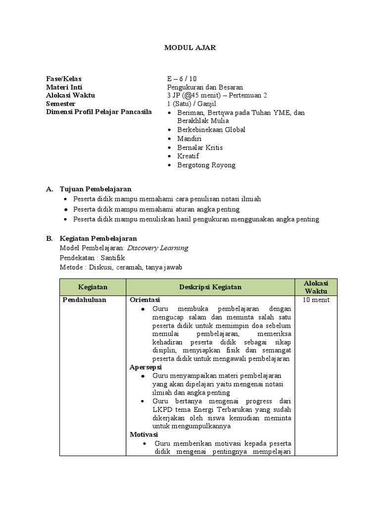 MODUL AJAR - Notasi Ilmiah Dan Angka Penting | PDF
