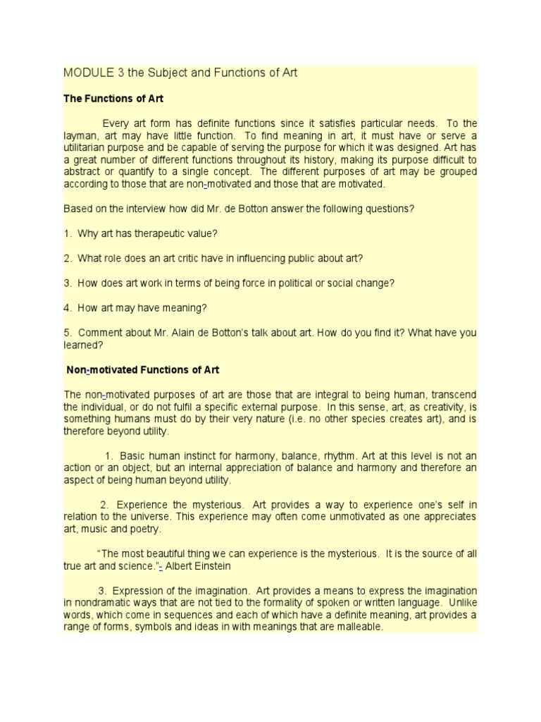 MODULE 3 The Subject and Functions of Art | PDF | Paintings | Idea