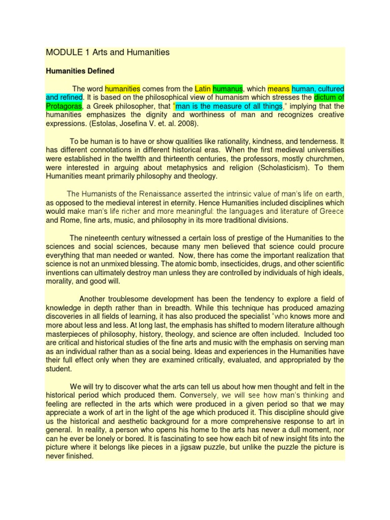 MODULE 1 Arts and Humanities | PDF | The Arts | Humanities