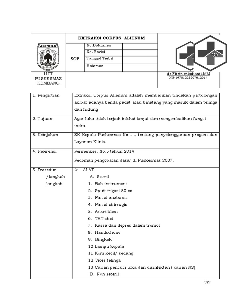 SOP Extraksi Corpus Alienum | PDF