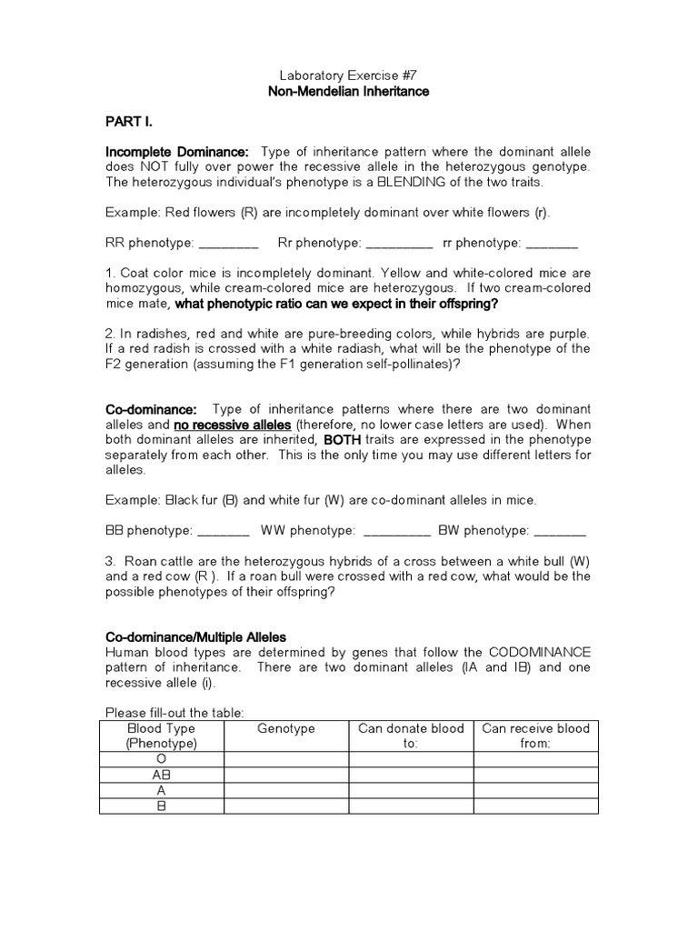 Laboratory Exercise 7 1 | PDF | Dominance (Genetics) | Zygosity