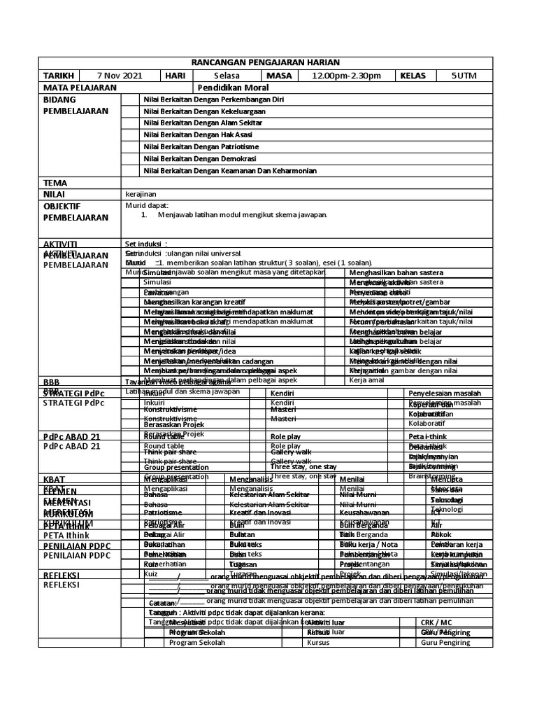 Tapak RPH Moral (Ting 5) | PDF