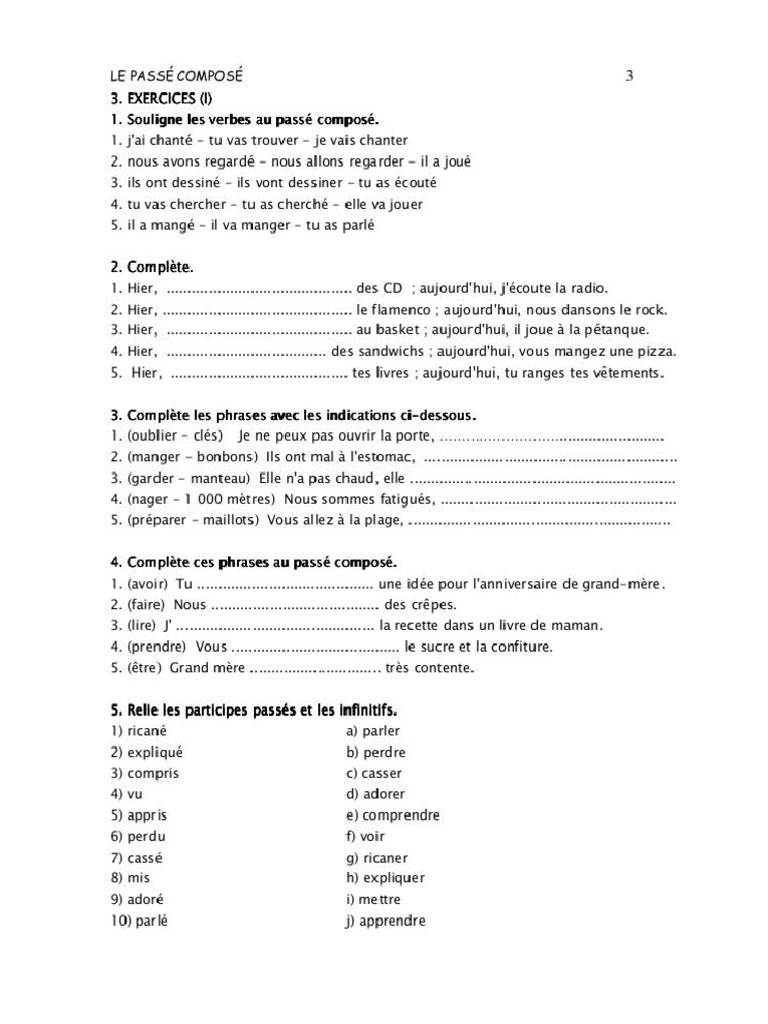 Passé Composé (Avoir) - EXERCISE | PDF