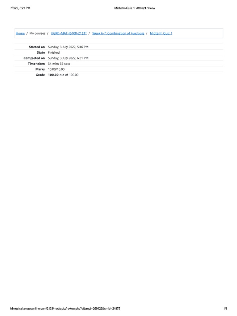Calculus 1 Midterm Quiz 1 | PDF