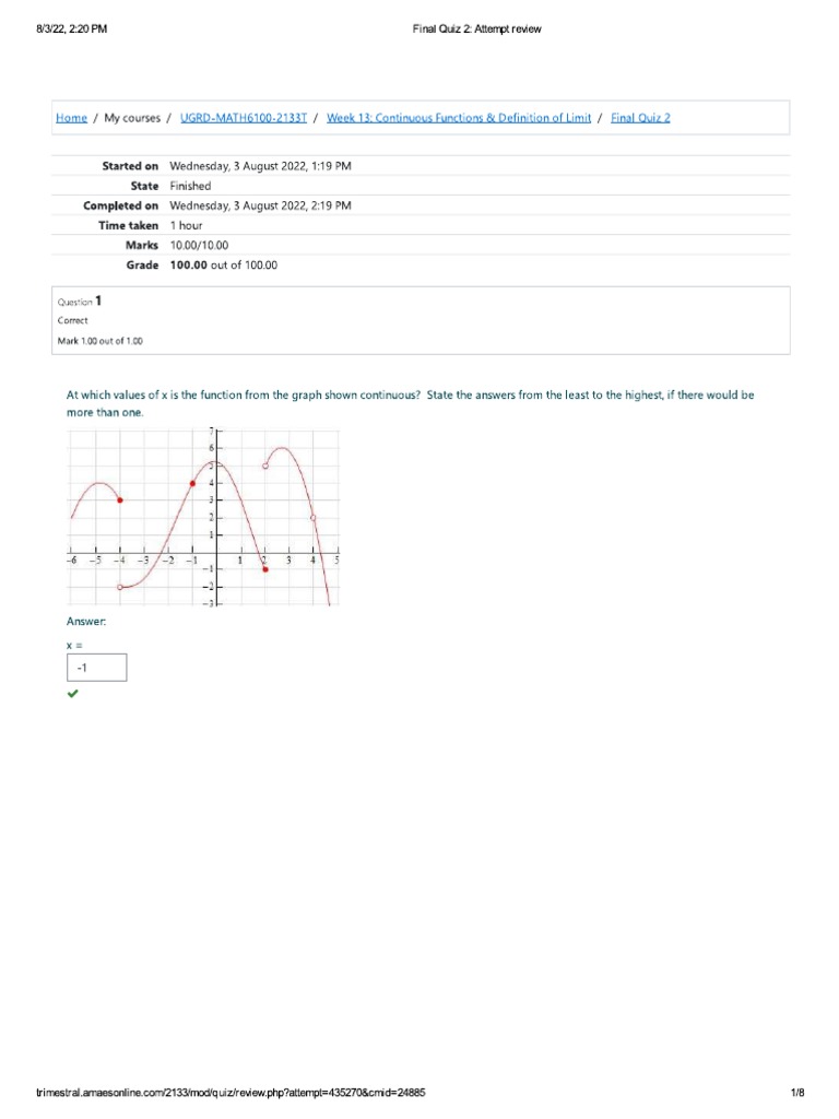 Calculus 1 Final Quiz 1 | PDF