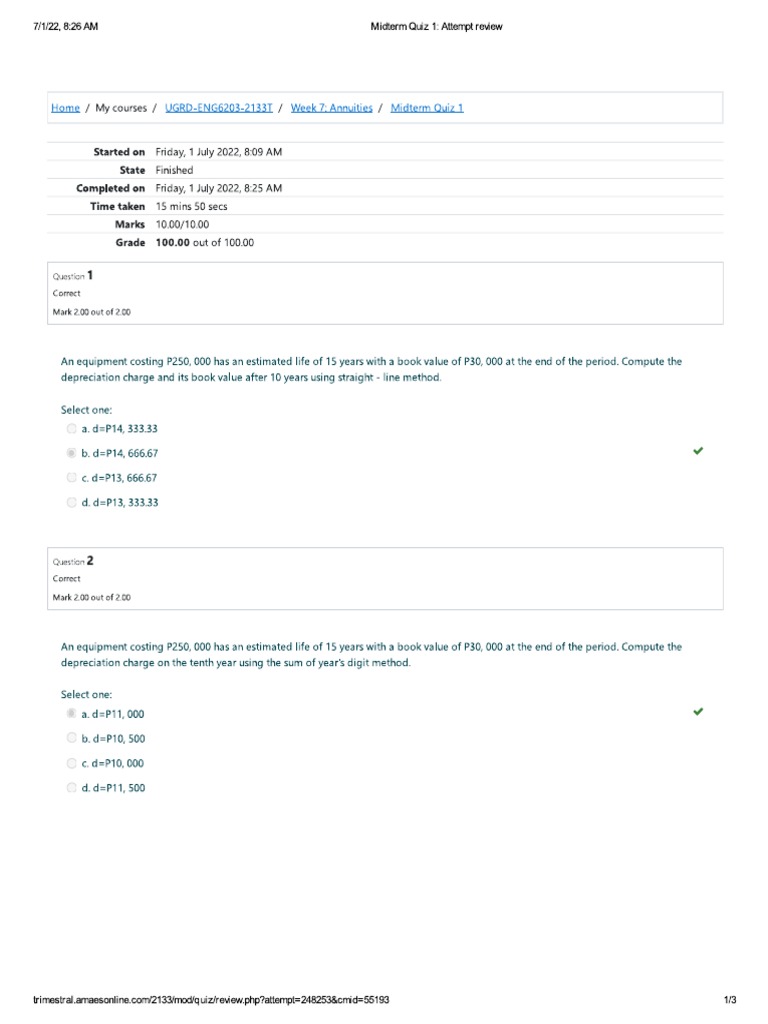 Engineering Economics Midterm Quiz 1 | PDF
