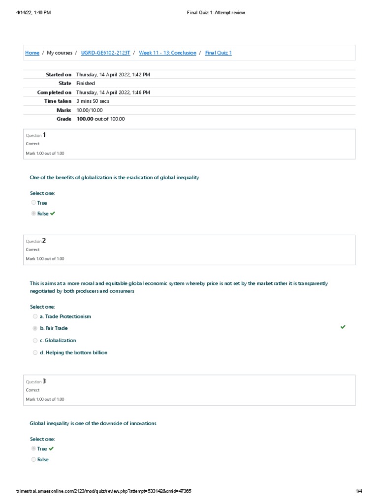 Final Quiz 1 - The Contemporary World | PDF | Globalization | Fair Trade