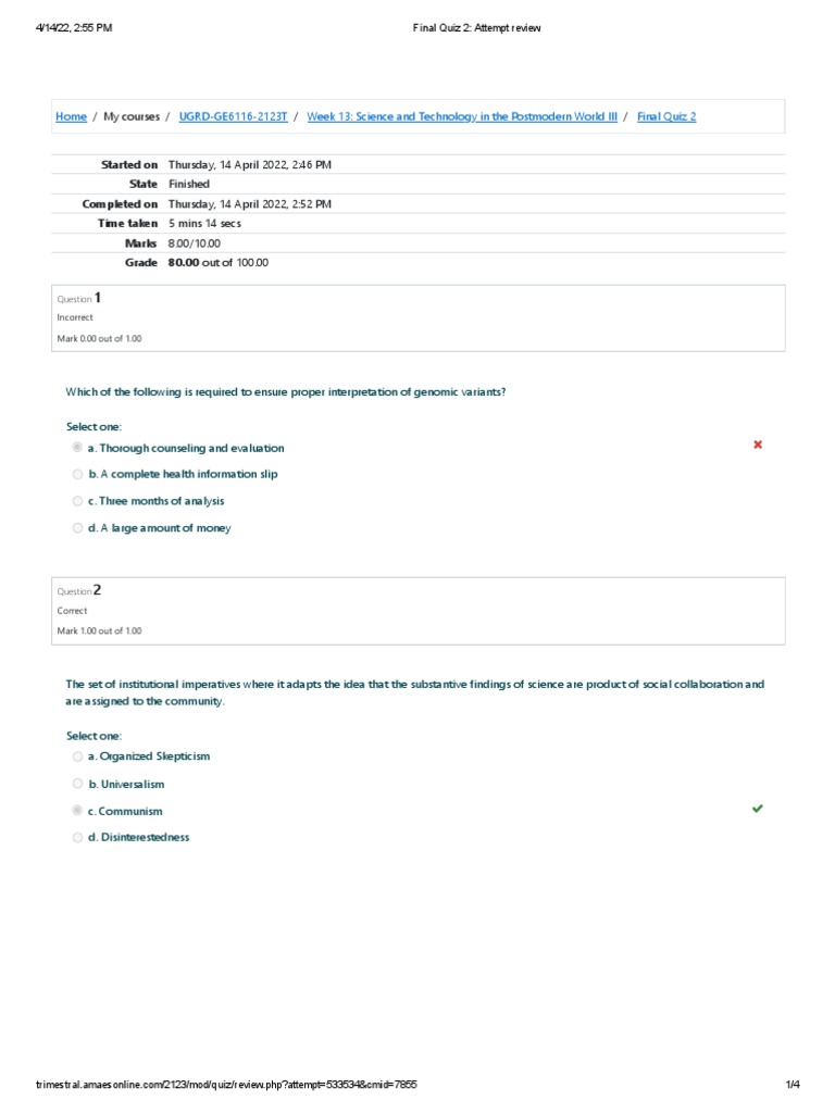 Final Quiz 2 - Science, Technology, and Society | PDF