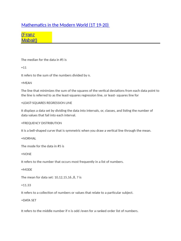 Mathematics in The Modern World FINALSmath | PDF | Set (Mathematics) | Interest