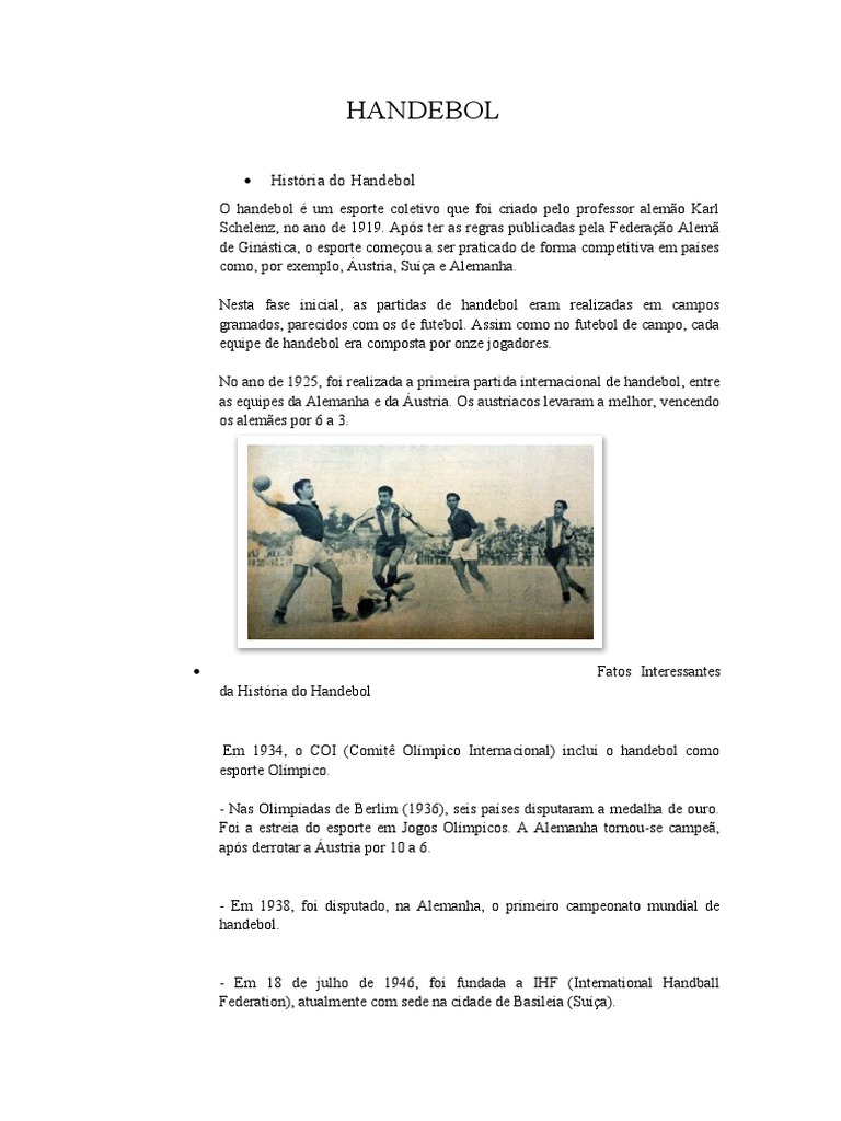 História e Regras do Handebol | PDF | Jogos Olímpicos | Lazer