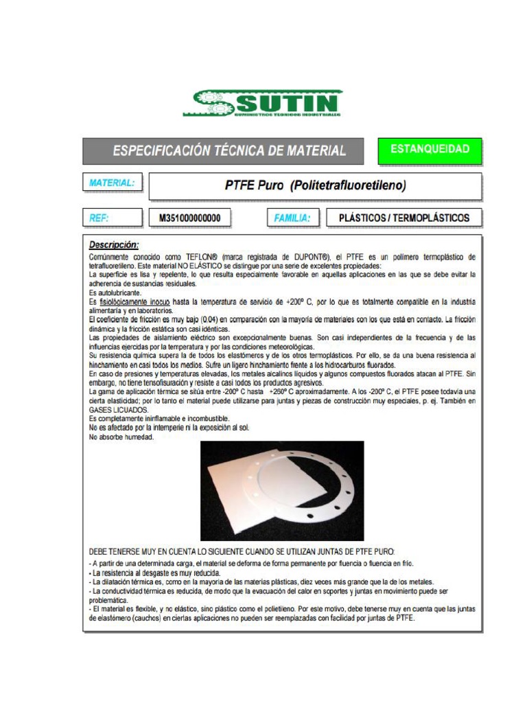 Ficha Tecnica Teflon 1 | PDF
