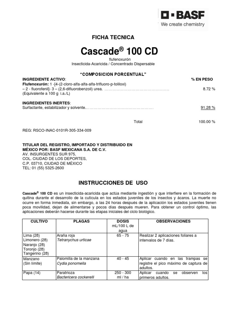 Ficha Técnica Cascade 100 CD (30-05-2018) | PDF | Agua