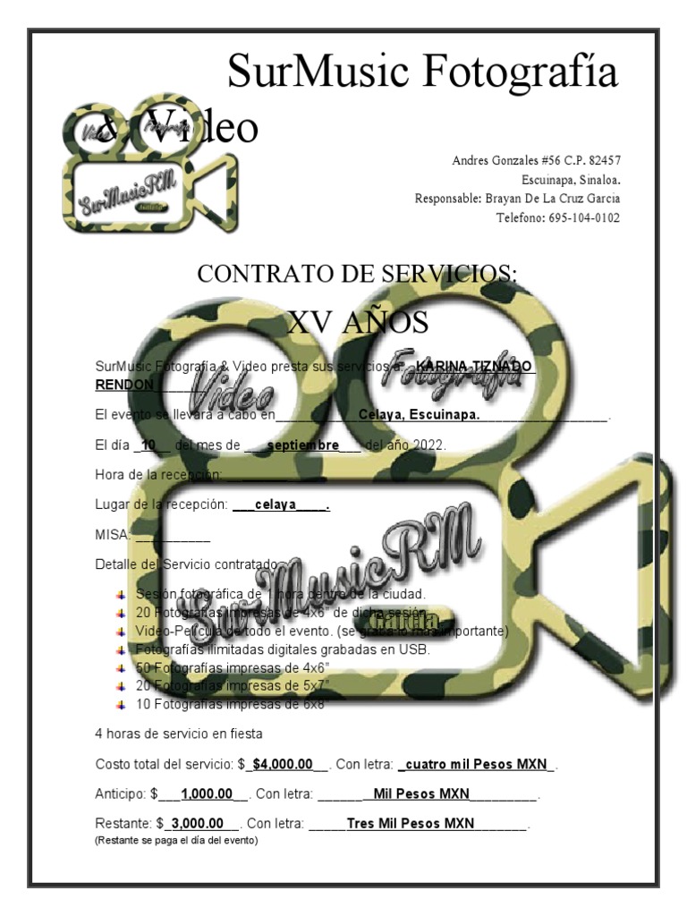 Contrato XV AÑOS | PDF | Fotógrafo