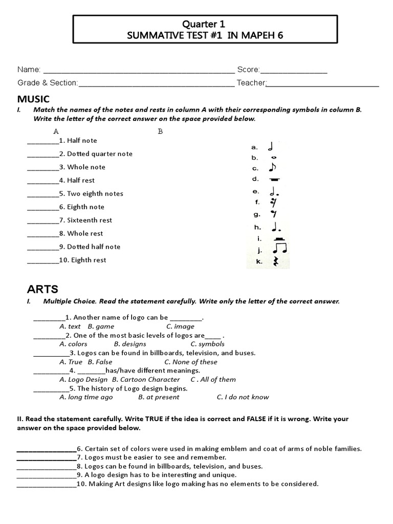 Mapeh6 Q1 Summative Test 1 | PDF | Logos | Health Sciences Mapeh6 Q1 Summative Test 1 | PDF | Logos | Health Sciences