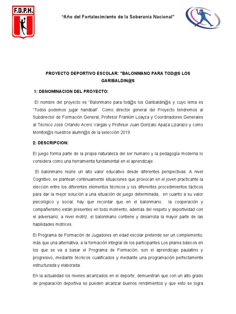 Proyecto Escolar de Balonmano 2023 | PDF | Deportes | Aprendizaje