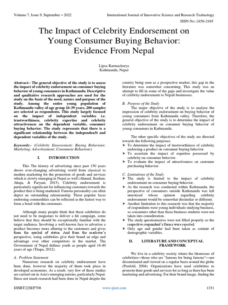 The Impact of Celebrity Endorsement On Young Consumer Buying Behavior Evidence From Nepal ...