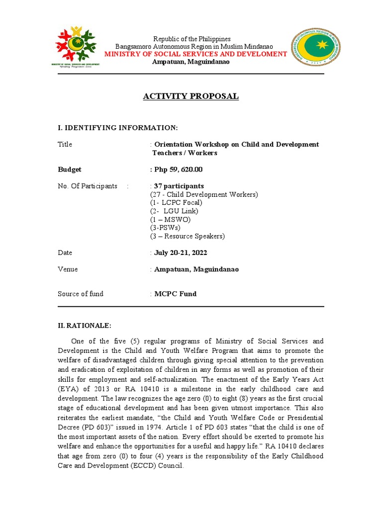 Eccd Proposal | PDF | Teachers | Child Development