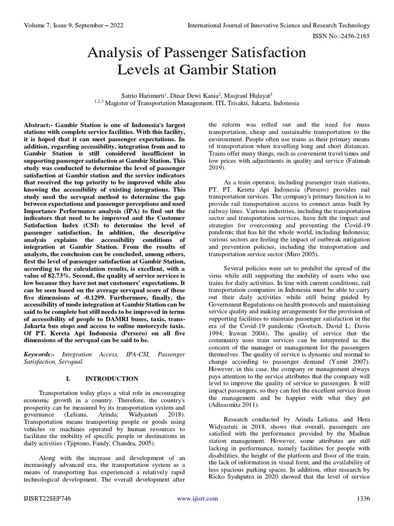 Analysis of Passenger Satisfaction Levels at Gambir Station | PDF ...