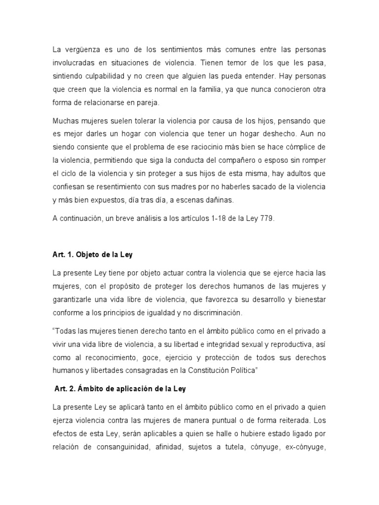 Ensayo de La Ley 779 | PDF | La violencia contra las mujeres | Justicia