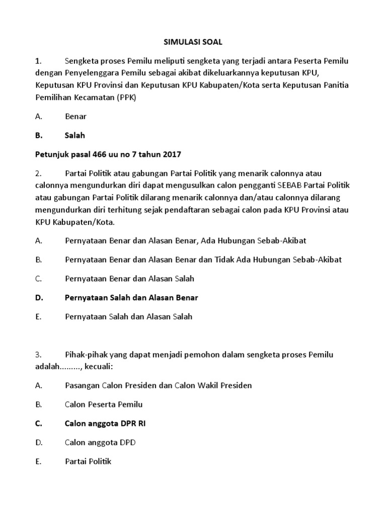 Simulasi Soal Cat Kpu 2019 | PDF