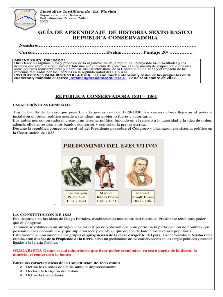 República Conservadora en Chile (1831-1861) | PDF | Chile | Gobierno