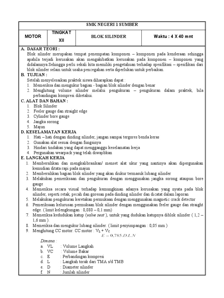 JobSheet Blok Silinder | PDF