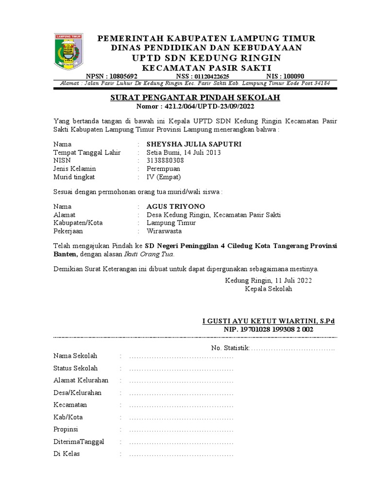 Berkas Pindah Siswa Terbaru Pdf