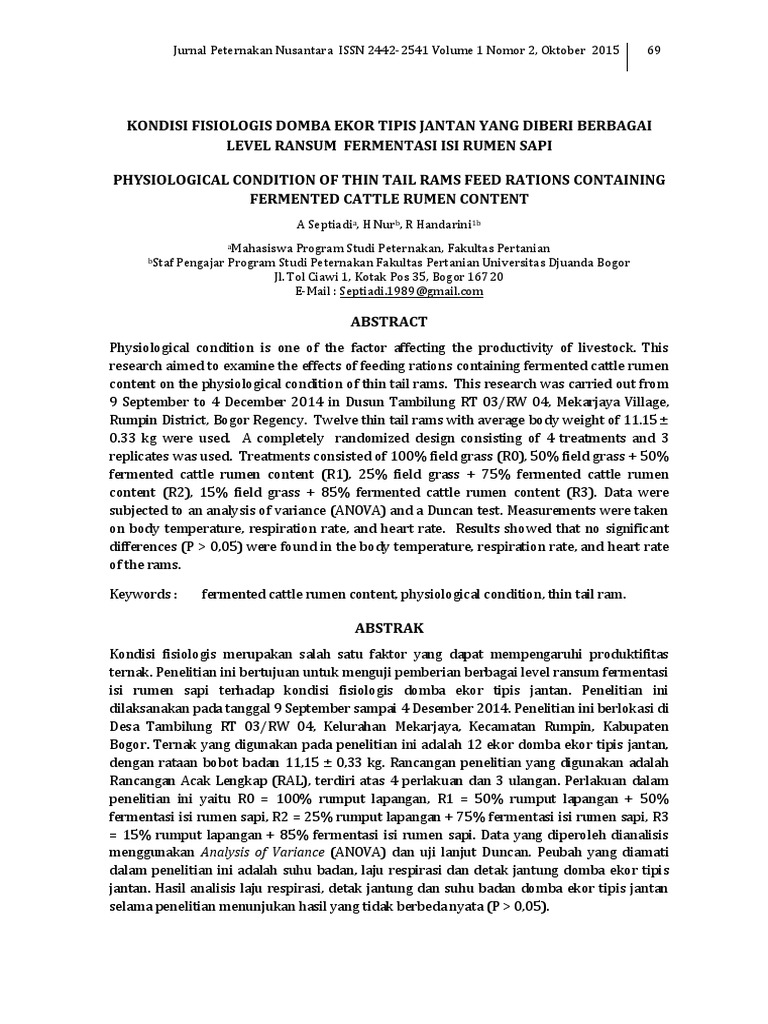 PHYSIOLOGICAL CONDITION OF THIN TAIL RAMS | PDF | Organisms