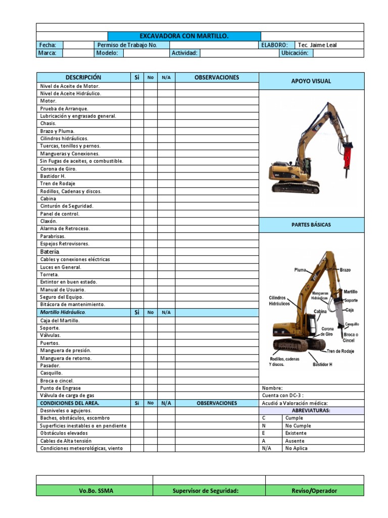 Checklist para EXCAVADORA CON MARTILLO | PDF