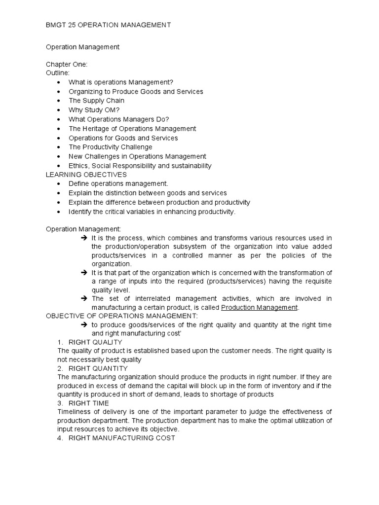 An Introduction to Operations Management: Defining the Field and Exploring Key Concepts | PDF ...