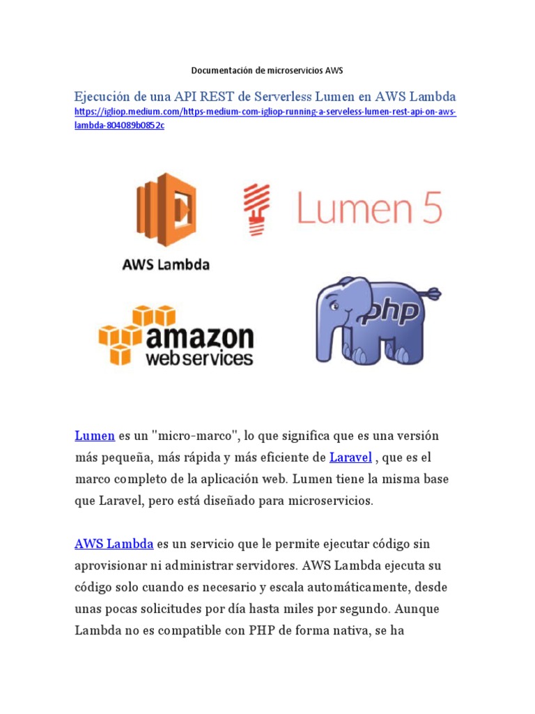 Documentación de Microservicios AWS | PDF | Servicios web de Amazon | Php