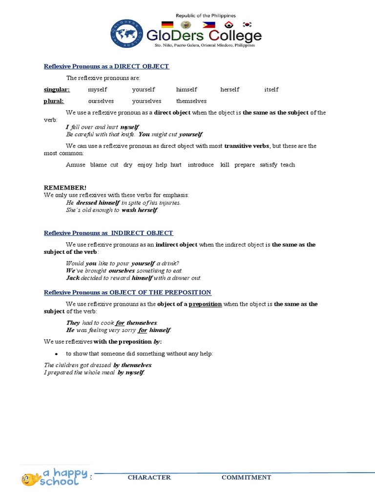 Reflexive Pronouns as Direct and Indirect Objects | PDF | Object ...